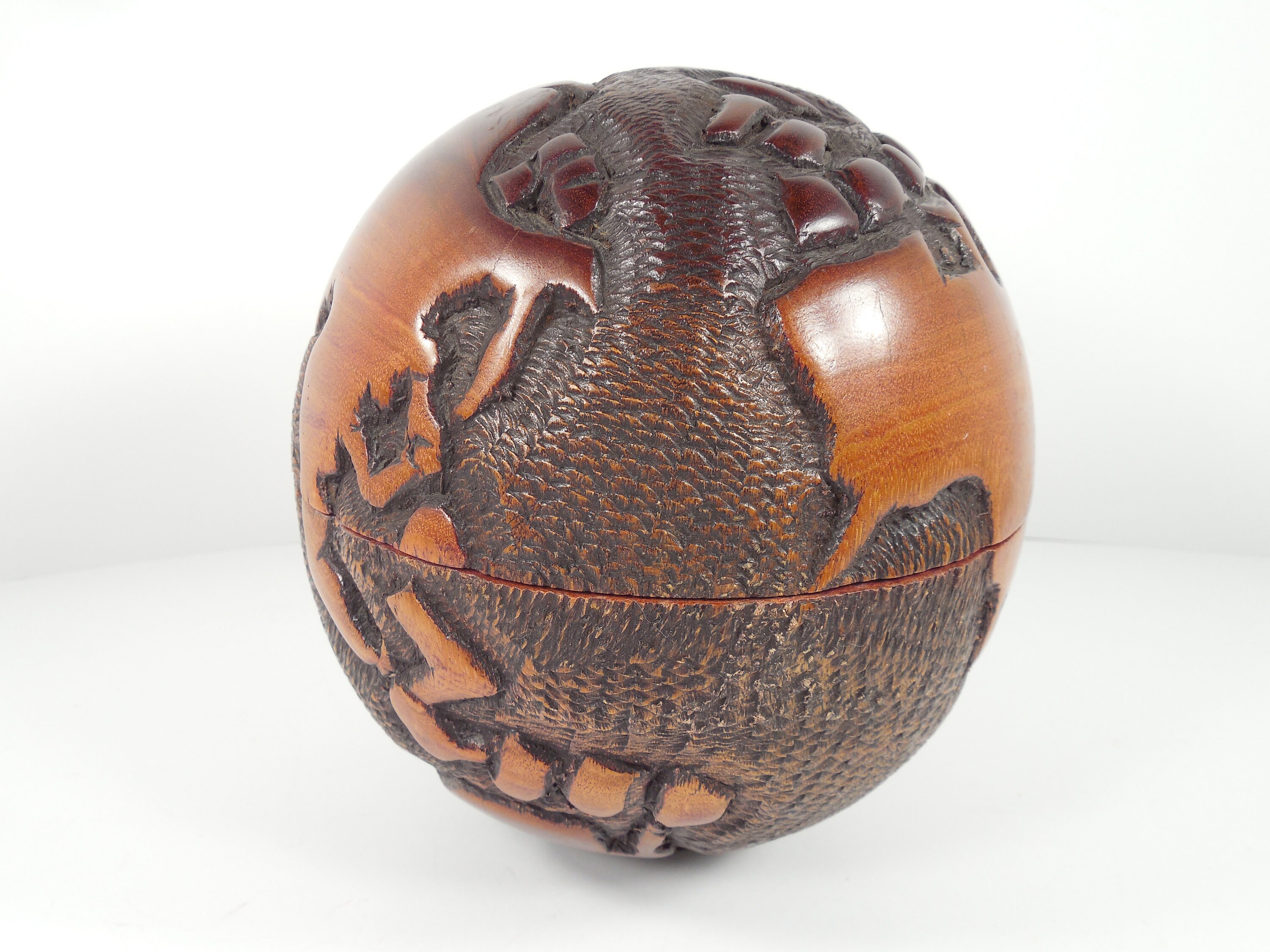 Carved Wood World Globe Sculpture Figurine Statue Trinket Jewelry Valet ...