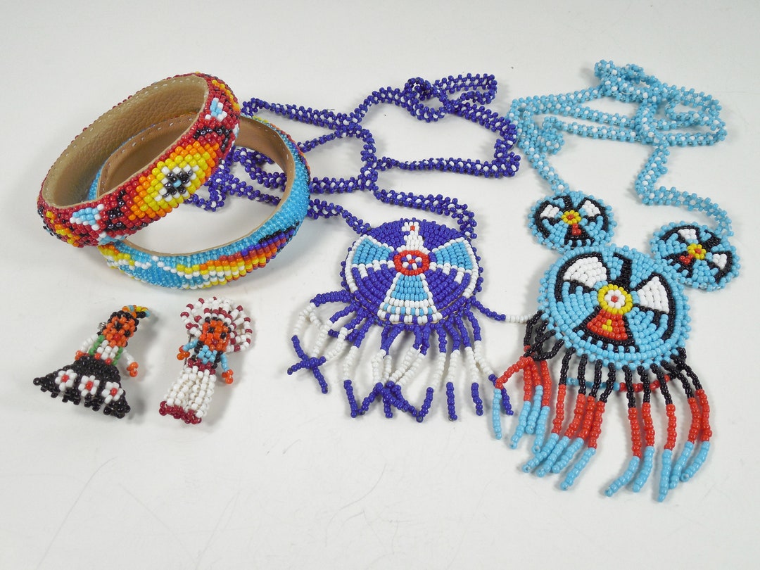 Native American Seed Bead Beaded Thunderbird Necklace Two 2 Seed Bead ...
