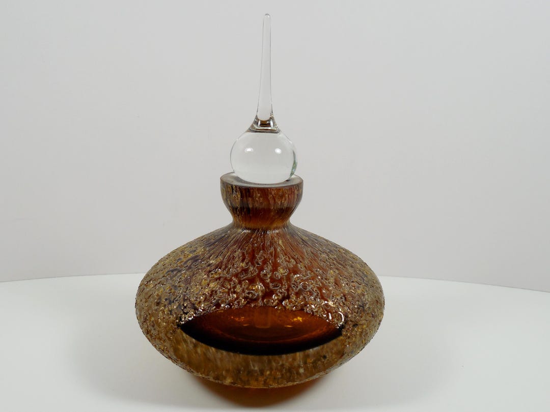 Golden Amber Art Glass Perfume Bottle Crystal Windowpane Interior ...