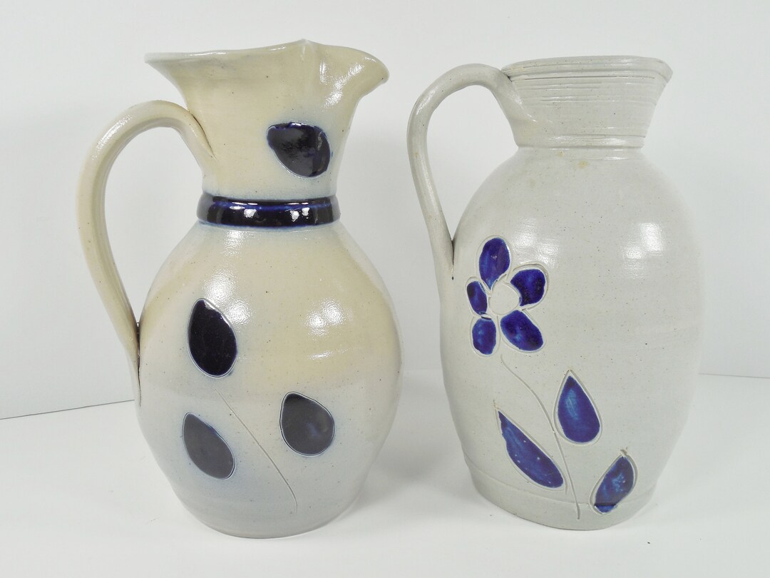 Williamsburg VA Pottery Handle Pitcher Vase Set of Two 2 Gray Salt ...