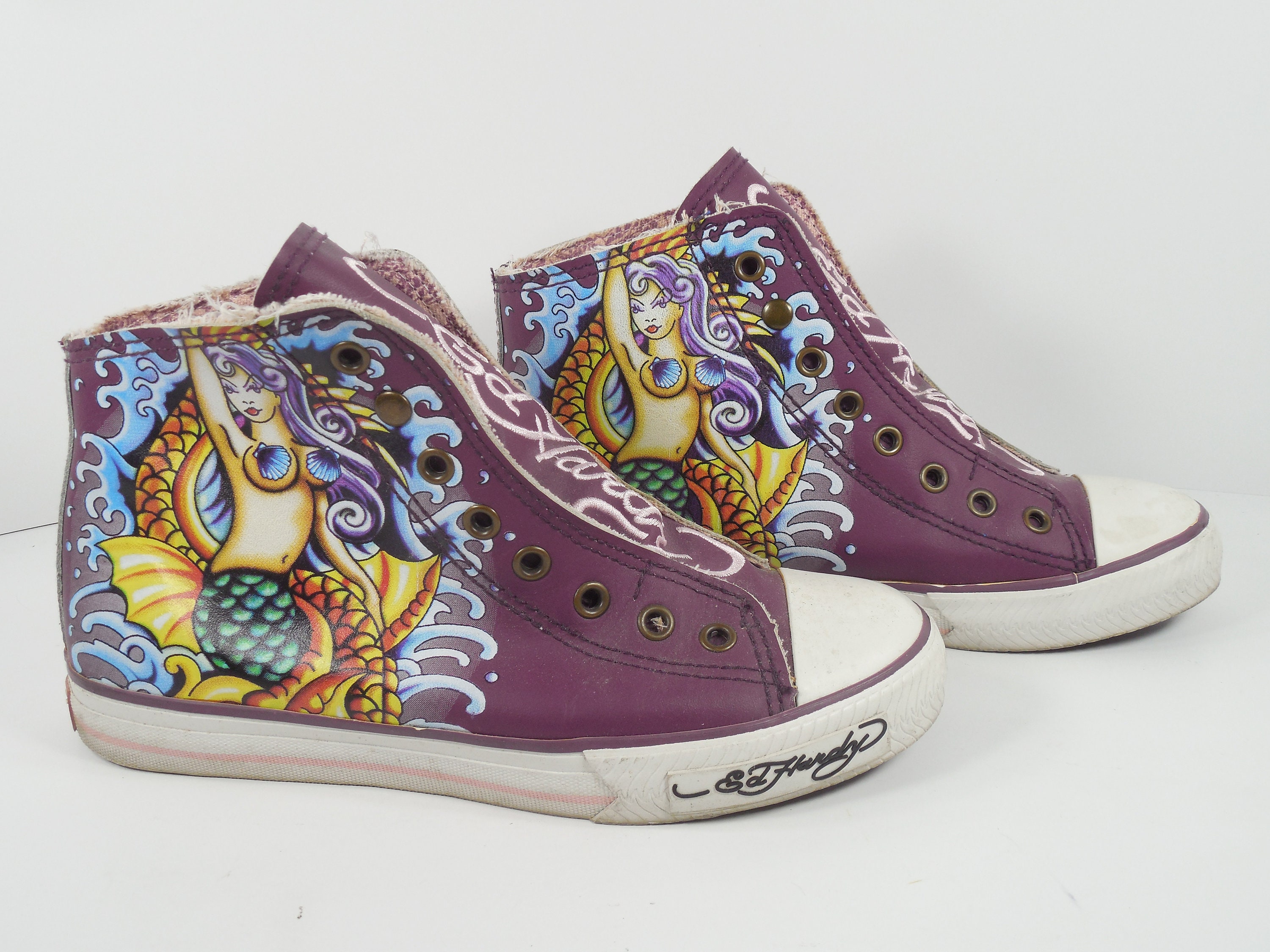 Ed Hardy Highrise Mermaid Sneakers Size 7 Purple High Tops Ankle Boots ...