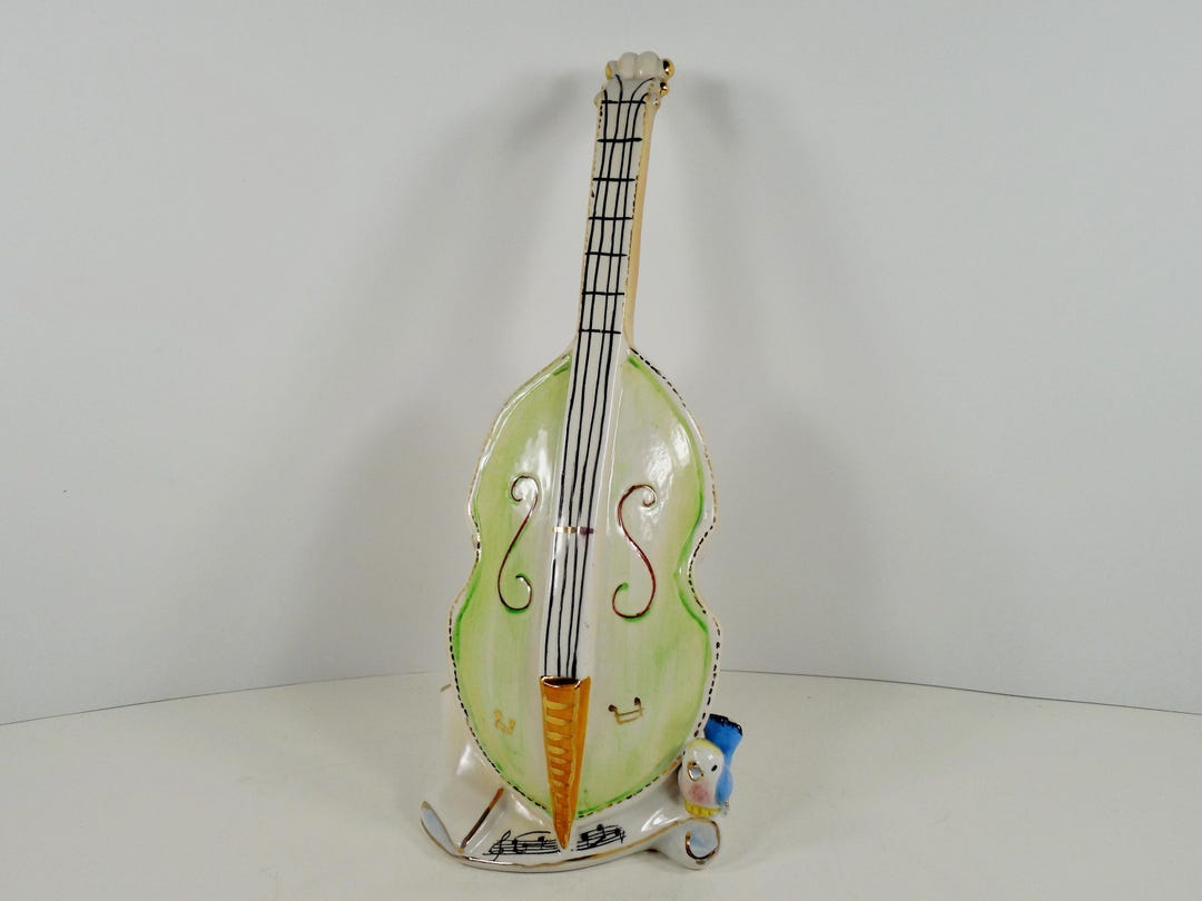 Cello Violin Musical String Instrument Blue Bird Figurine Figural Vase ...