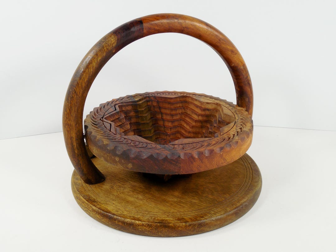 Wood Wooden Trivet Basket Folding Collapsible Pop up Handle Basket ...