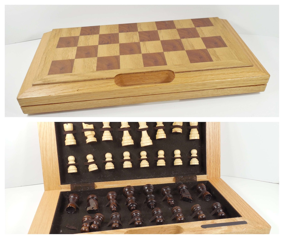Portable Travel Wooden Oak Wood Chess Set Wood Folding Chess Board Wood ...