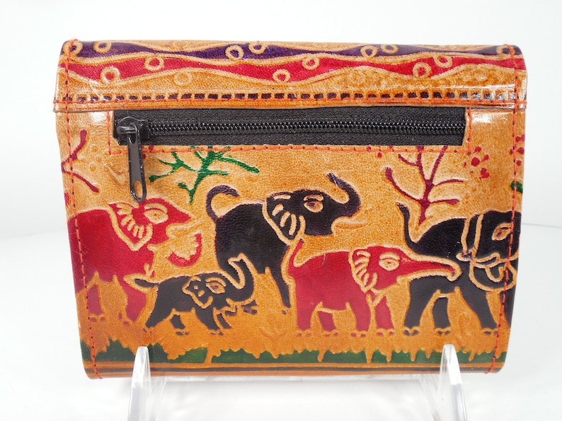 Tooled Leather Elephant Bi Fold Wallet Hand Tooled Embossed Elephants ...