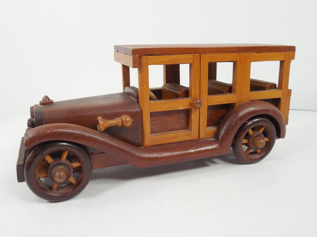 Wood Ford Model T Car Figurine Sculpture Statue Two Tone Wooden Antique ...