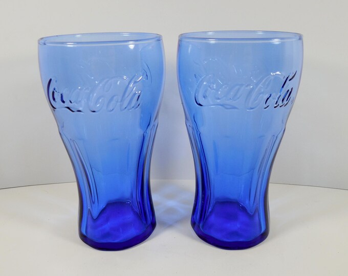 Cobalt Blue Coca Cola Coke Glasses Tumblers Set of 2 Two Coke Bottle ...