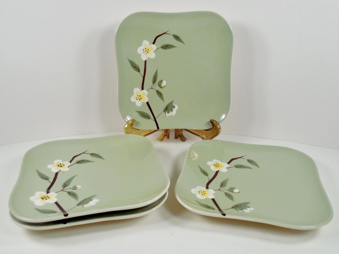 Celadon Blossom Weil Ware California Pottery Snack Plates Set of 4 Four ...