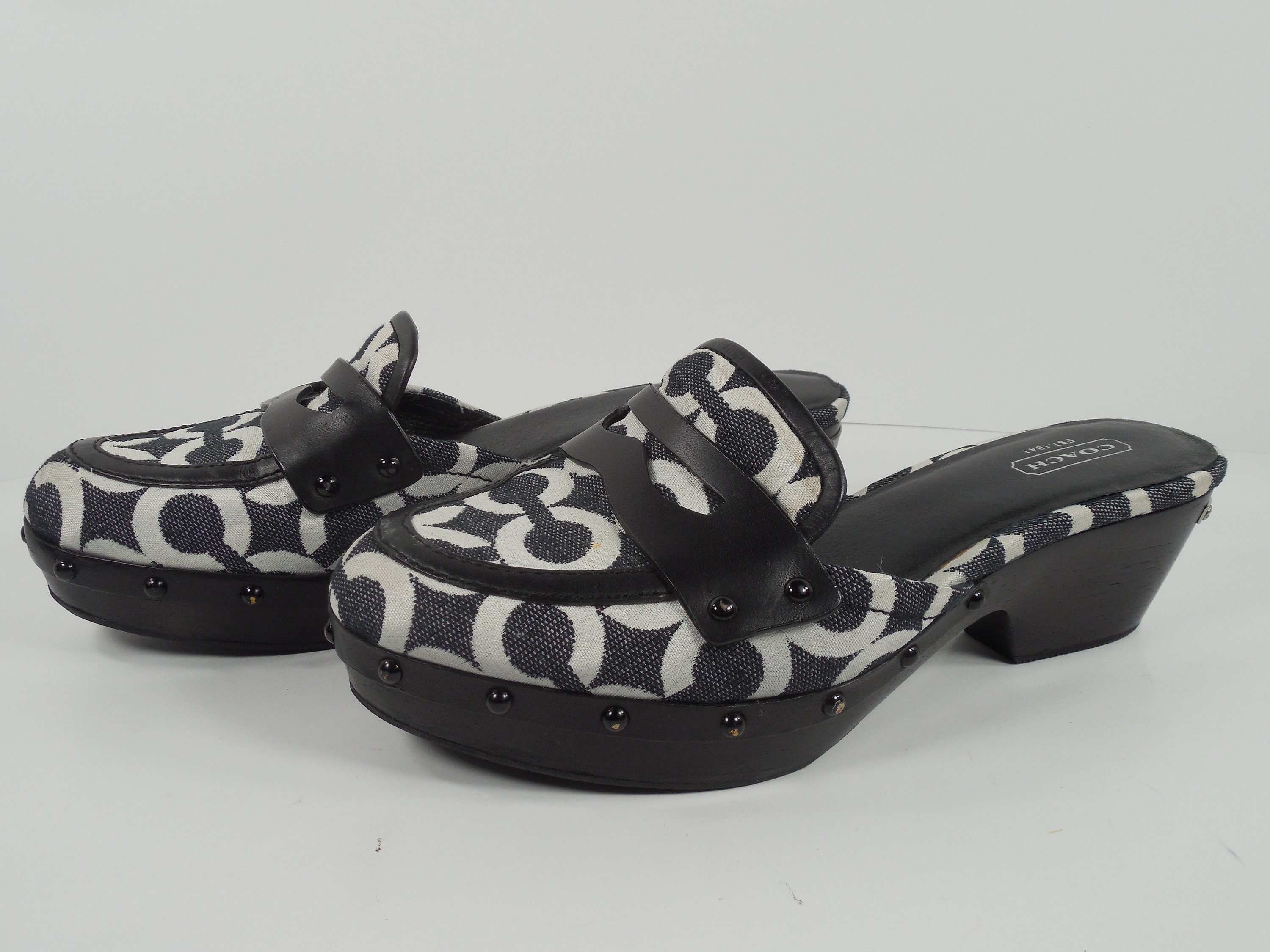 Coach Lani Black White Clogs Mules Slip on Penny Loafers Size 7 1/2 ...