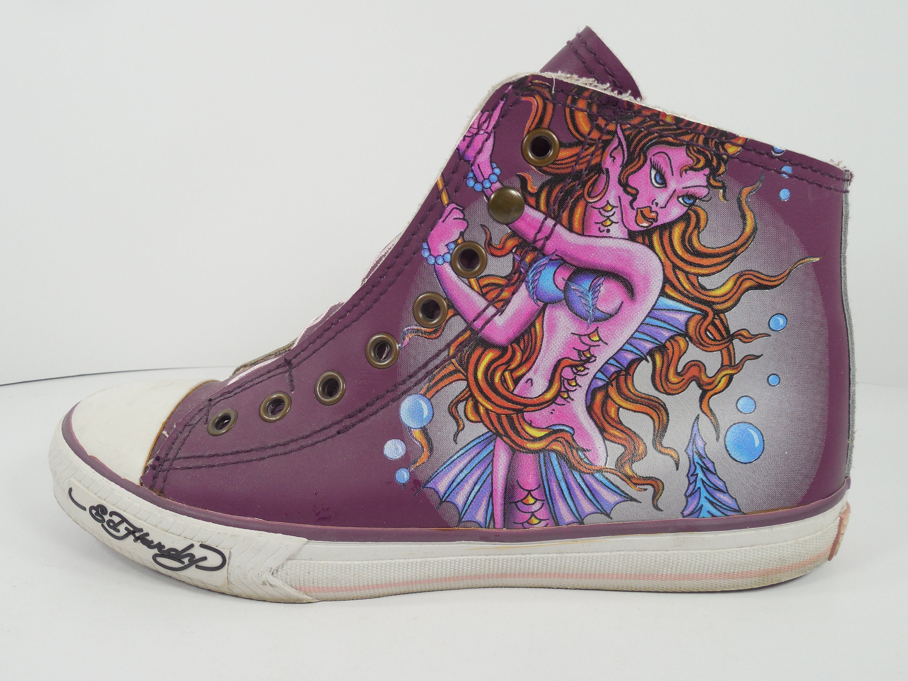 Ed Hardy Highrise Mermaid Sneakers Size 7 Purple High Tops Ankle Boots ...