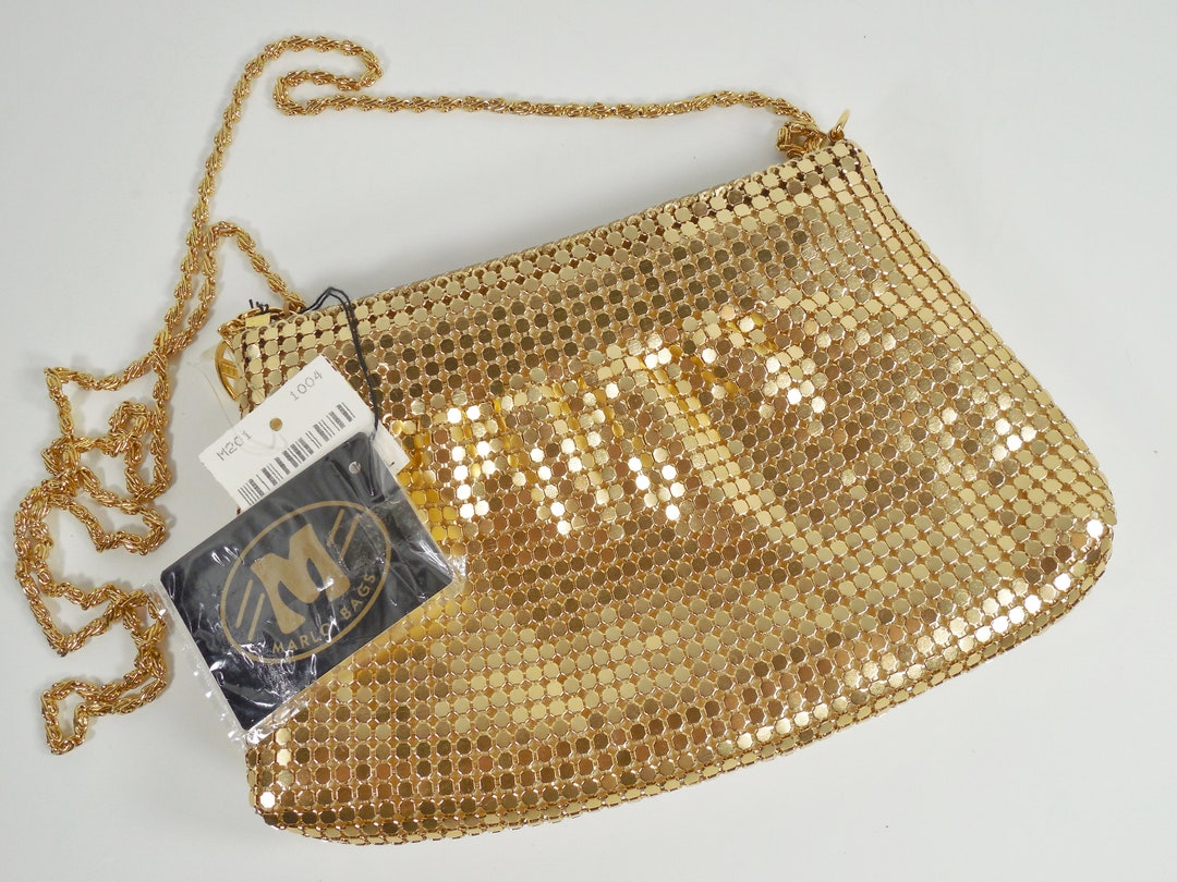 Marlo Bags Gold Metal Mesh Bag Crossbody Purse Handbag Rectangular ...