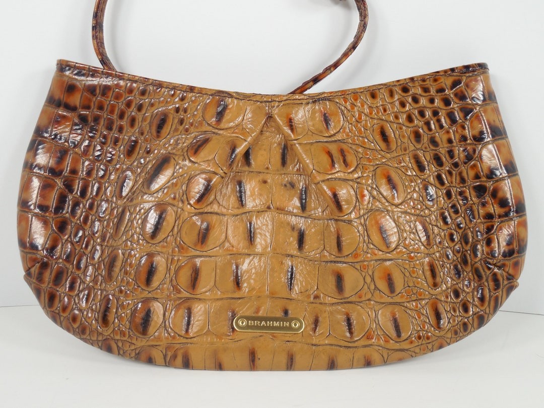 Brahmin Brown Camel Tan Embossed Alligator Gator Croc Leather Bag ...