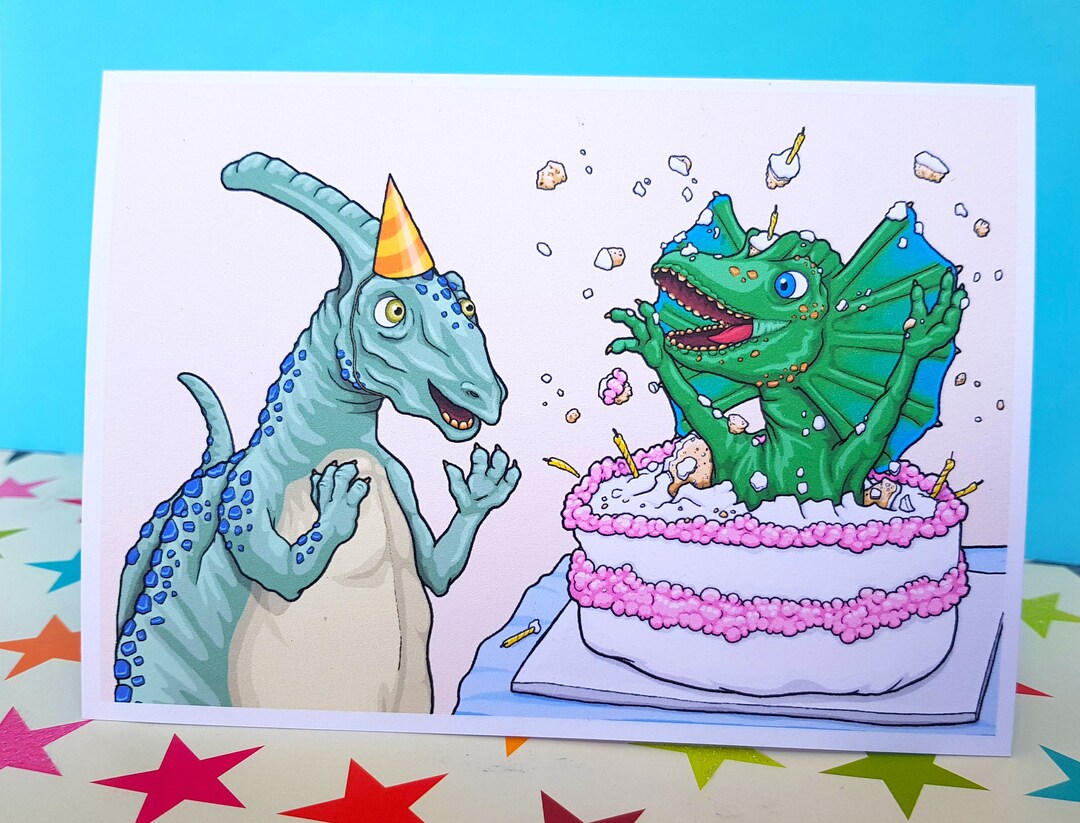 Dinosaur Birthday Card | Cartoon Dinosaur | Handmade Greetings Card ...