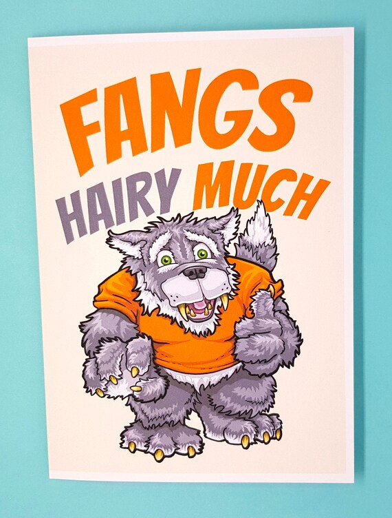 Thank you card Fangs Hairy Much Werewolf handmade card | Etsy