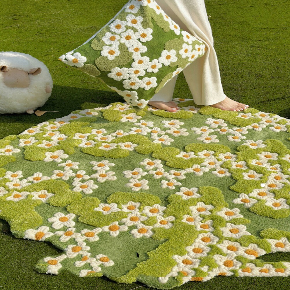 Handmade Daisy Moss Garden Rug Flower Rug Carpet Green Moss - Etsy