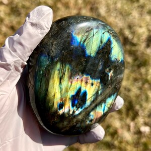 3.9 Flashy XXXL Rainbow Labradorite Palm Stone Flash on Both Sides ...