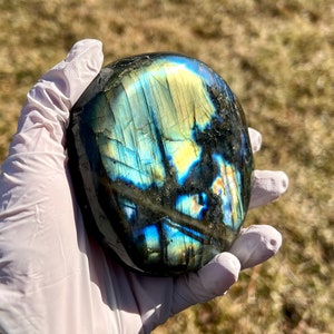 3.9 Flashy XXXL Rainbow Labradorite Palm Stone Flash on Both Sides ...