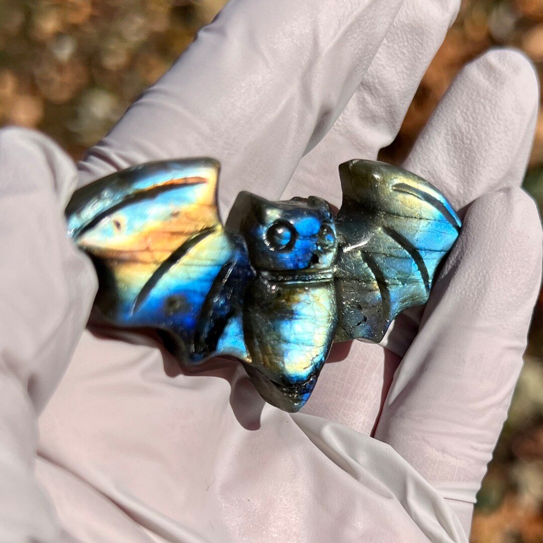 Flashy Labradorite Bat Carvings Chiroptera Lovers Small Flashy Crystal ...