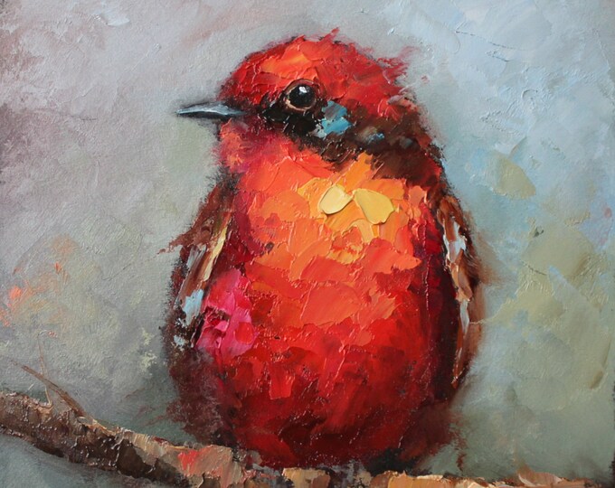 Vermilion Flycatcher Bird Original Oil Painting by Daiga Dimza Bright ...