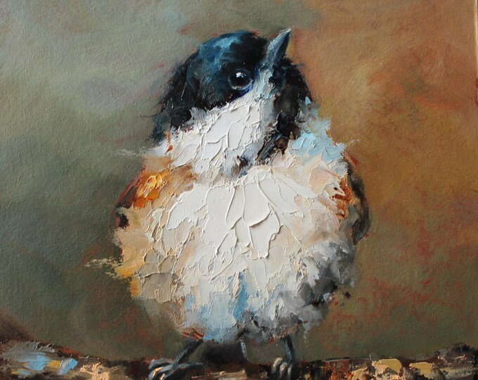 Chickadee Bird Original Oil Painting by Daiga Dimza Bright Colorful ...