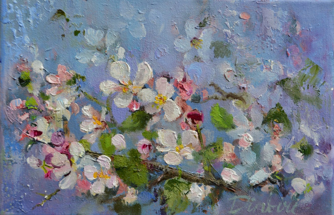 Apple Flowers Painting Original Oil Canvas Light Texture Abstract ...