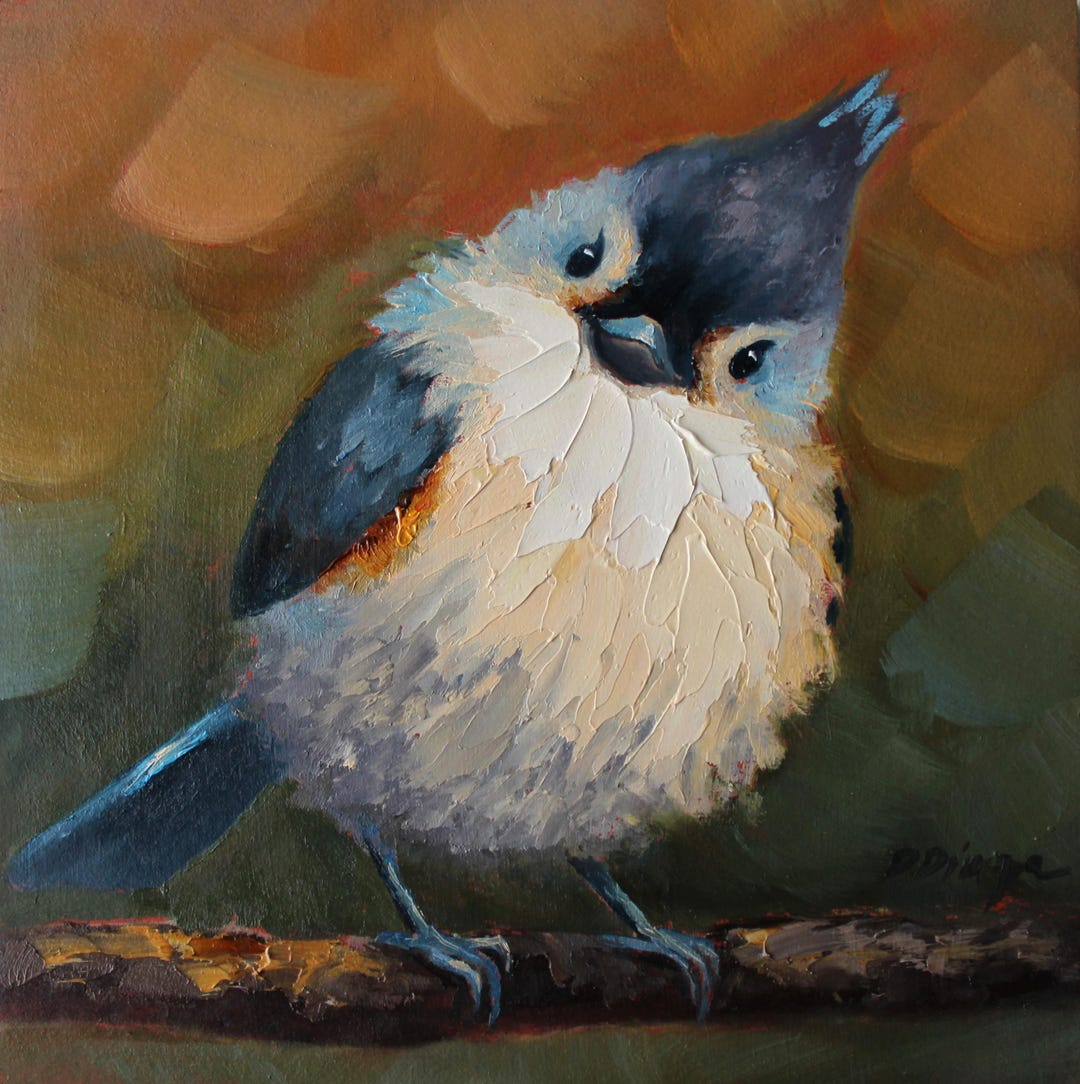 Tufted Meise Ölgemälde von Daiga Dimza, Original Vogel Kunstwerk auf ...