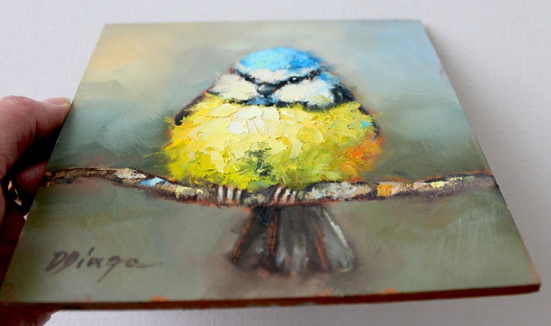 Blue Tit Bird Original Oil Painting by Daiga Dimza Bright - Etsy