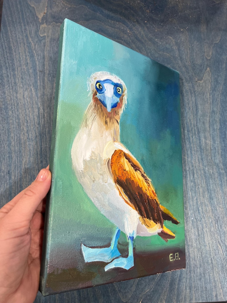 Blue Footed Booby Bird Original Oil Painting Colorful Bird Abstract ...