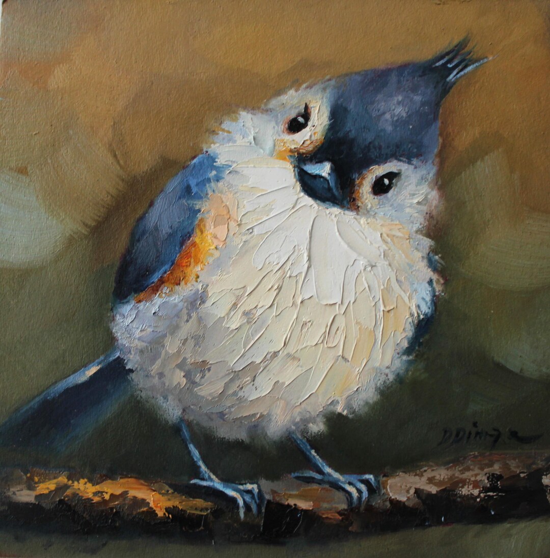 Original Custom Tufted Titmouse Bird Oil Painting by Daiga Dimza Bright ...