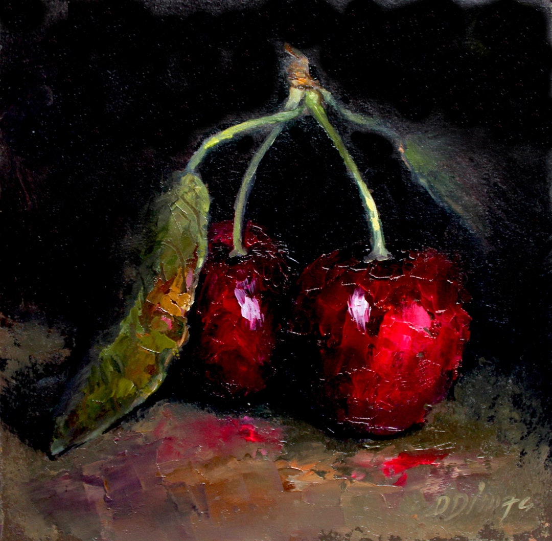 Original Custom Cherry Oil Painting by Daiga Dimza Bright Colorful ...