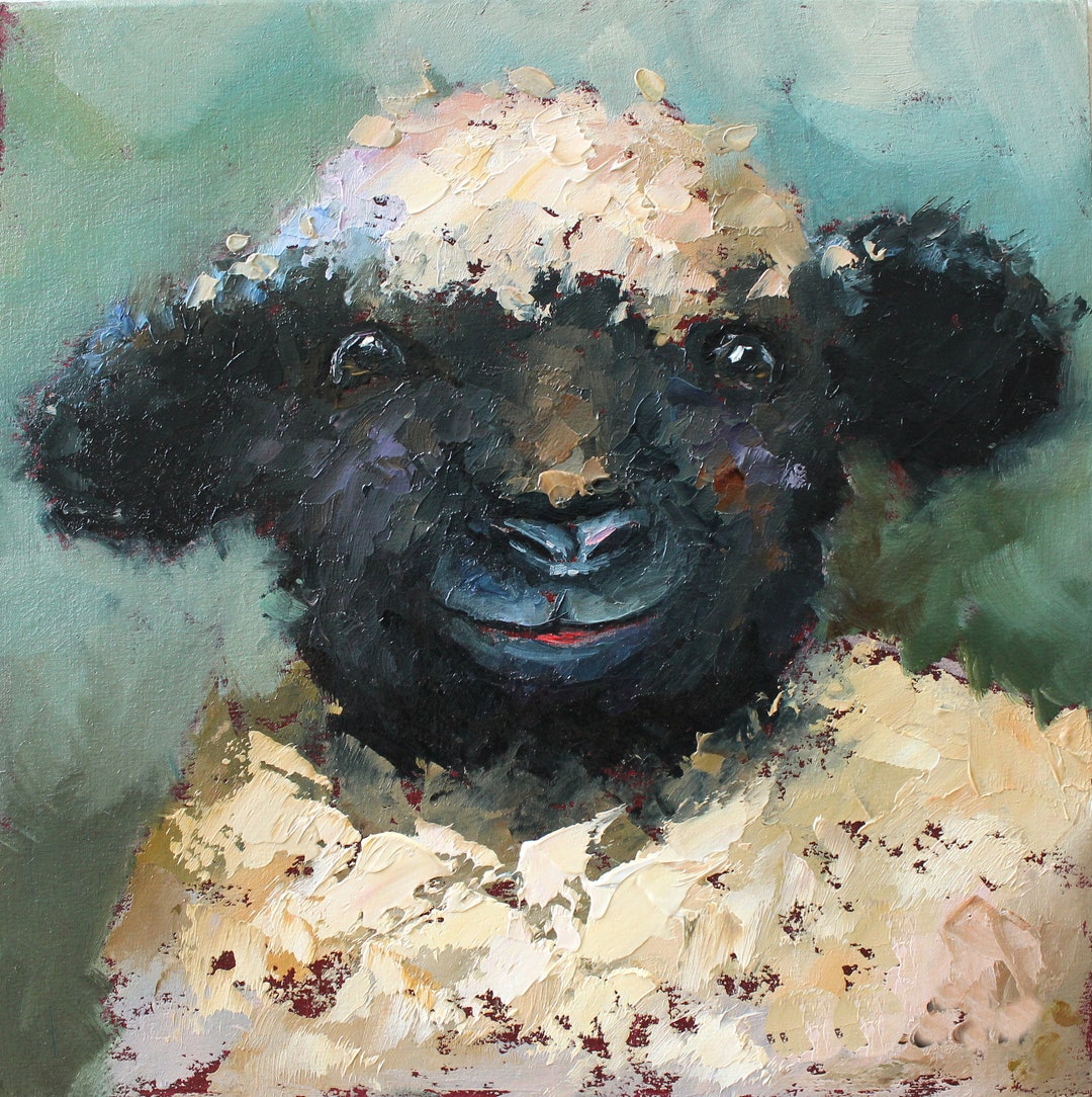 Original Custom Sheep Oil Painting on Cardboard Texture Art by Daiga ...