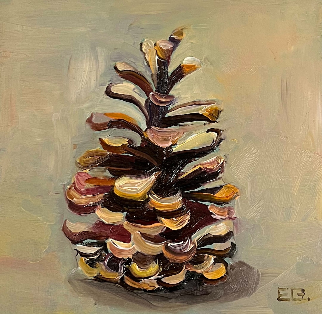 Pine Cone Original Oil Painting Small Pine Cone Painting - Etsy