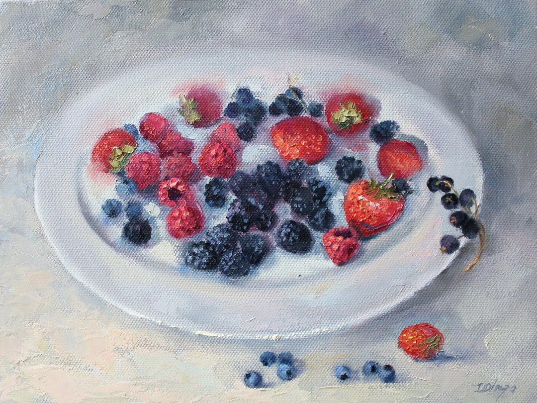 Still Life of Berries Original Oil Painting on Canvas by Daiga Dimza ...