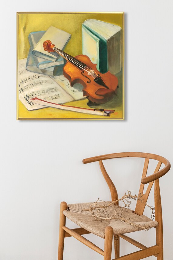 Stillleben original Geige Ölgemälde auf Leinwand Wand Dekor | Etsy