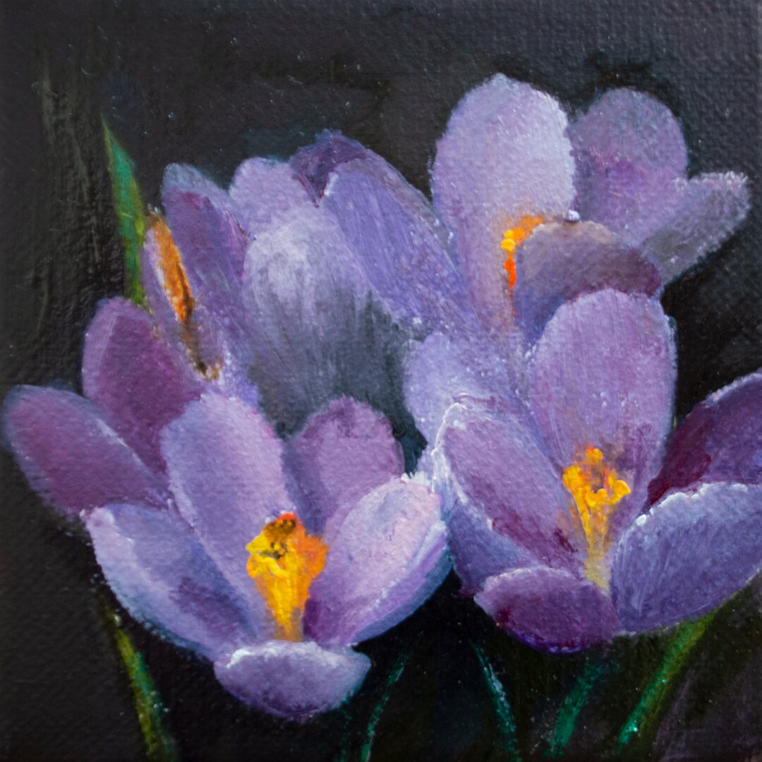 Crosus Flowers Original Painting Oil Canvas Modern Small Bright Wall ...