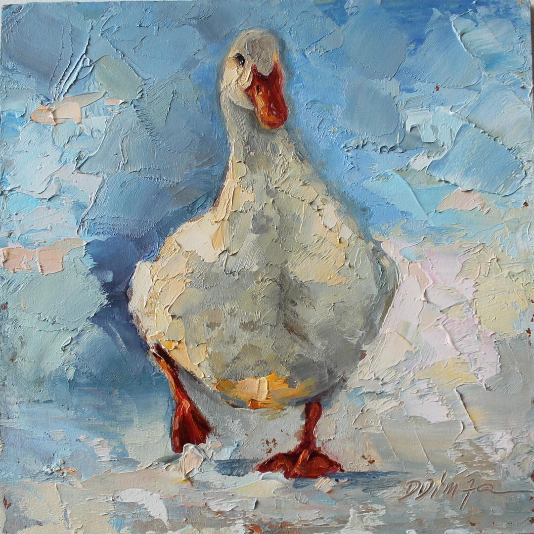 Goose Oil Painting by Daiga Dimza, Small Bird Art on Cardboard ...