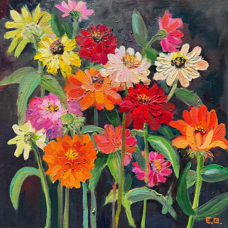 Zinnia Painting - Etsy