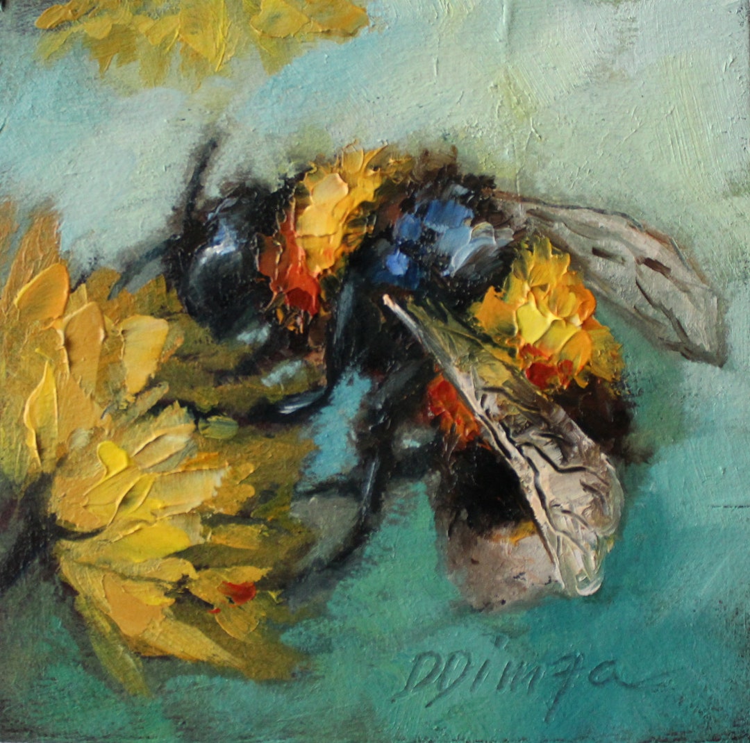 Original CUSTOM Bumblebee Oil Painting by Daiga Dimza Bright Colorful ...