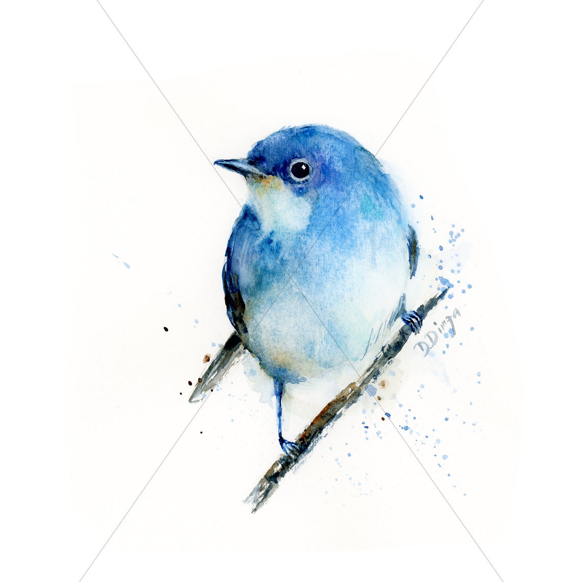 Art print bird for download of a blue sparrow from original | Etsy