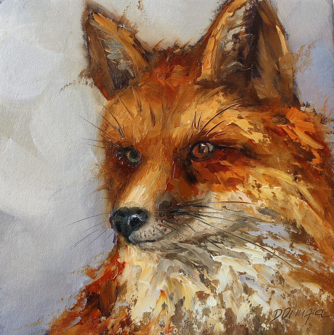 Fox Oil Original Painting on Cardboard Texture Art by Daiga Dimza Wall ...