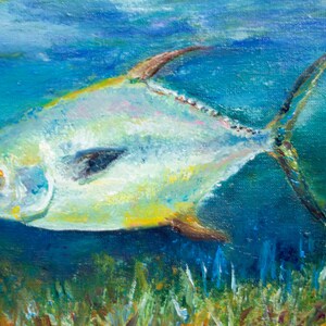 Original Oil Painting Canvas on Cardboard: Permit Fish Underwater Scene ...