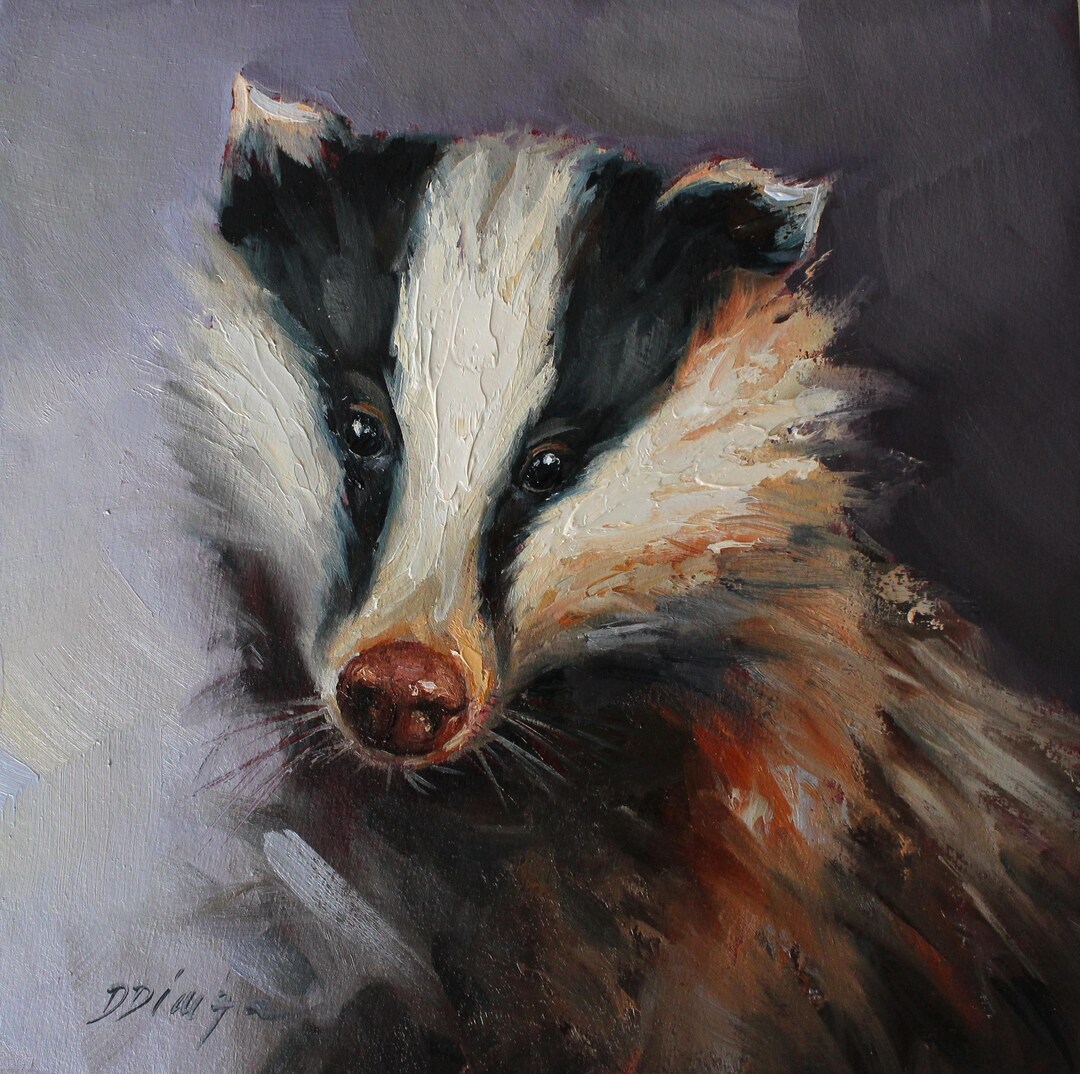Badger Oil Original Painting on Cardboard Texture Art by Daiga Dimza ...