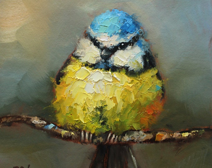 Blue Tit Bird Original Oil Painting by Daiga Dimza Bright Colorful ...