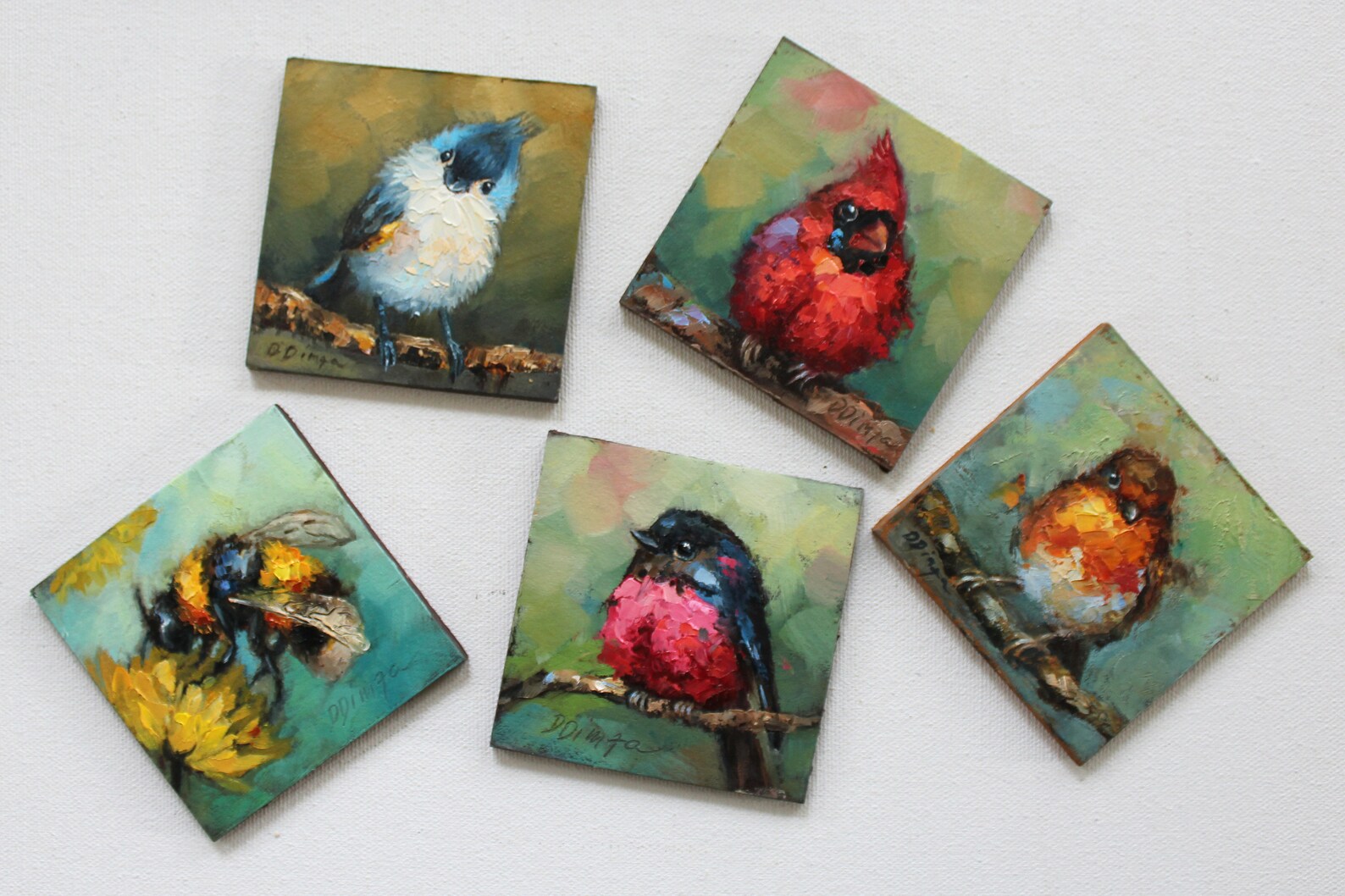 Original Birds Oil Paintings by Daiga Dimza Bright Colorful Abstract ...