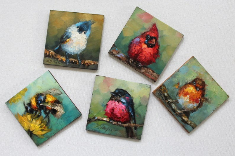 Original Birds Oil Paintings by Daiga Dimza Bright Colorful Abstract ...