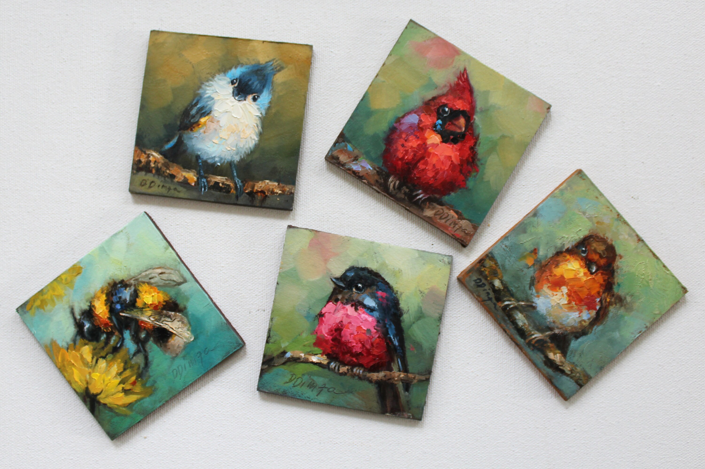 Original Birds Oil Paintings by Daiga Dimza Bright Colorful Abstract ...