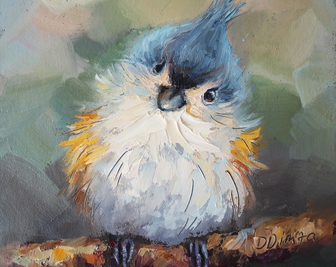 Tufted Titmouse Bird Original Oil Painting by Daiga Dimza Bright ...
