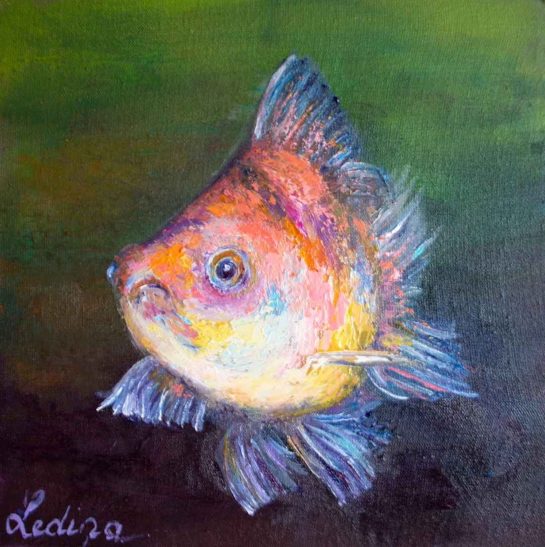 Fish Original Painting Oil Canvas on Cardboard Texture Colorful Bright ...