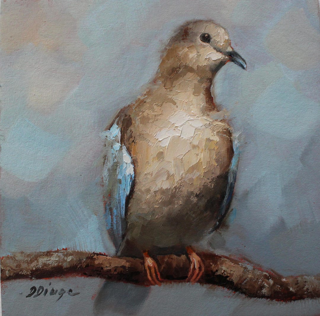 Dove Bird Oil Original Painting on Cardboard Texture Art by Daiga Dimza ...