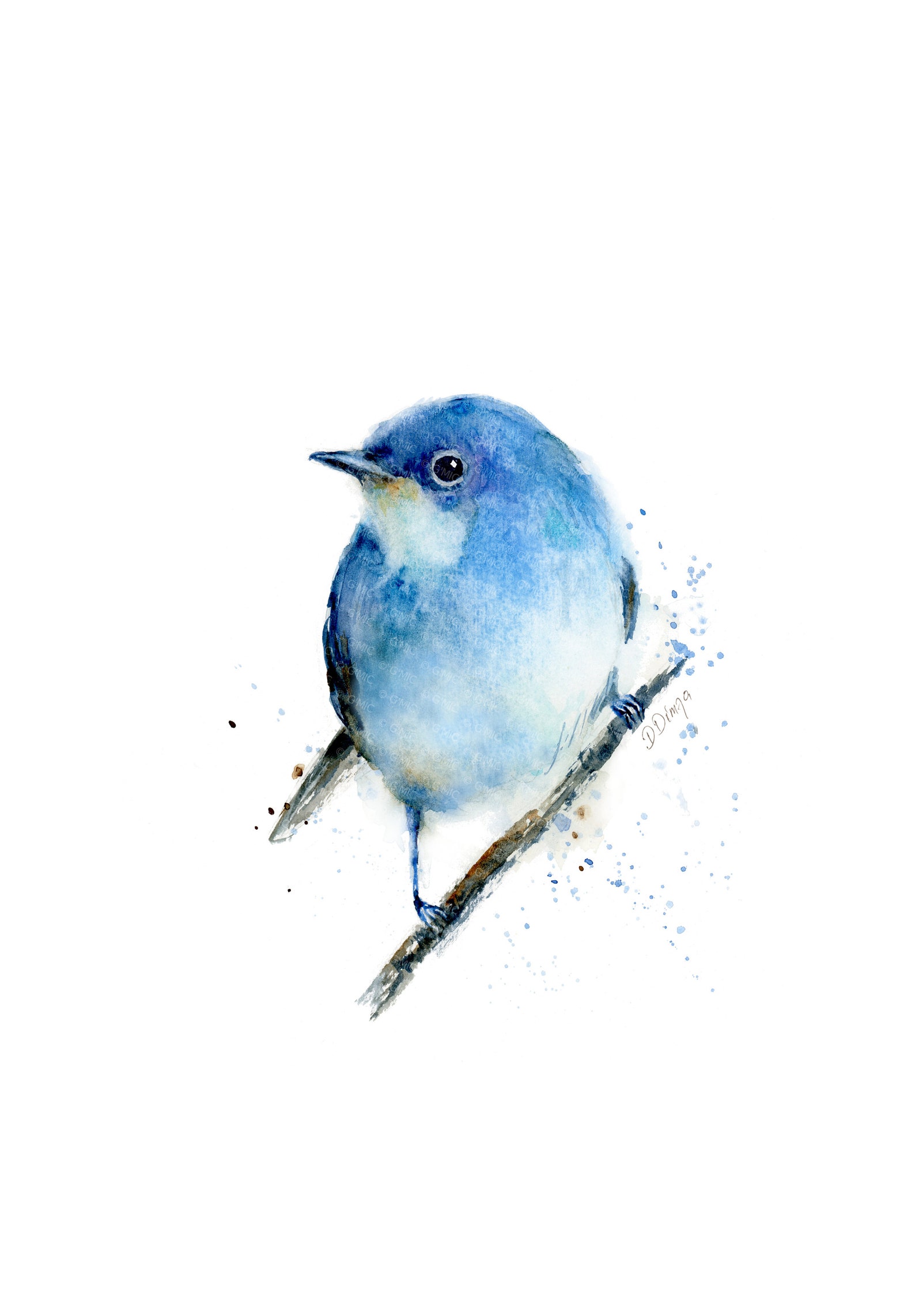 Art Print Bird for Download of a Blue Sparrow From Original Watercolor ...